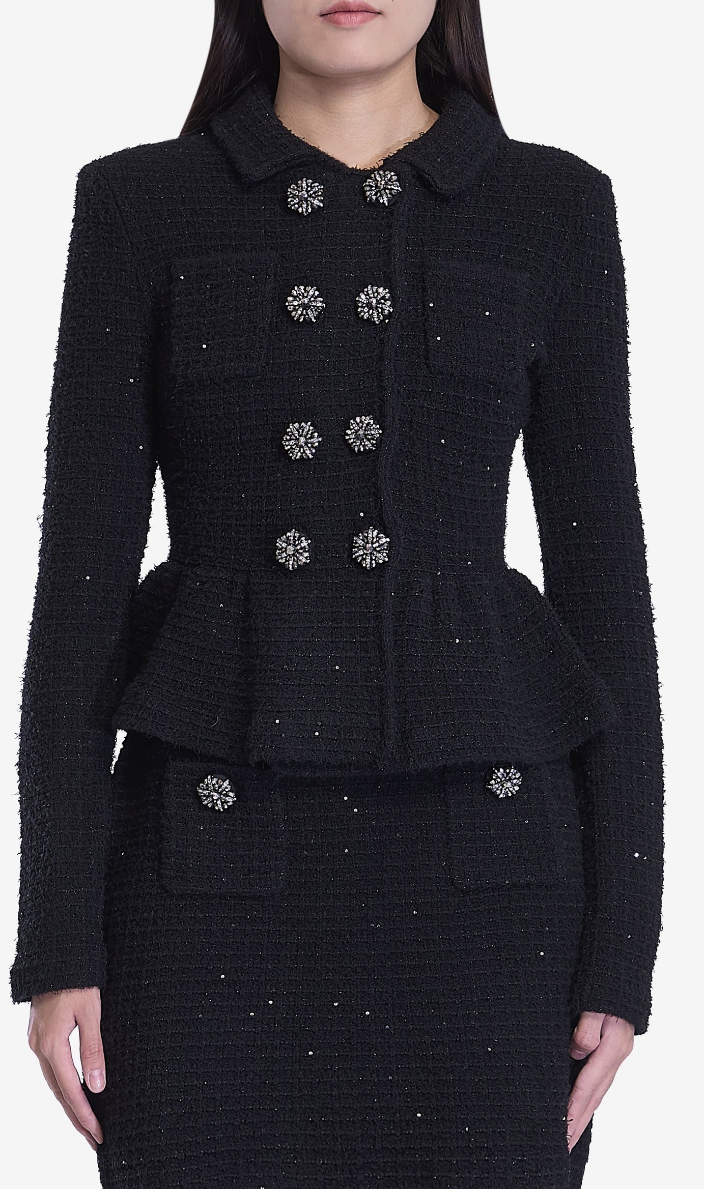Textured knit jacket skirt suit in black – AIIZIE