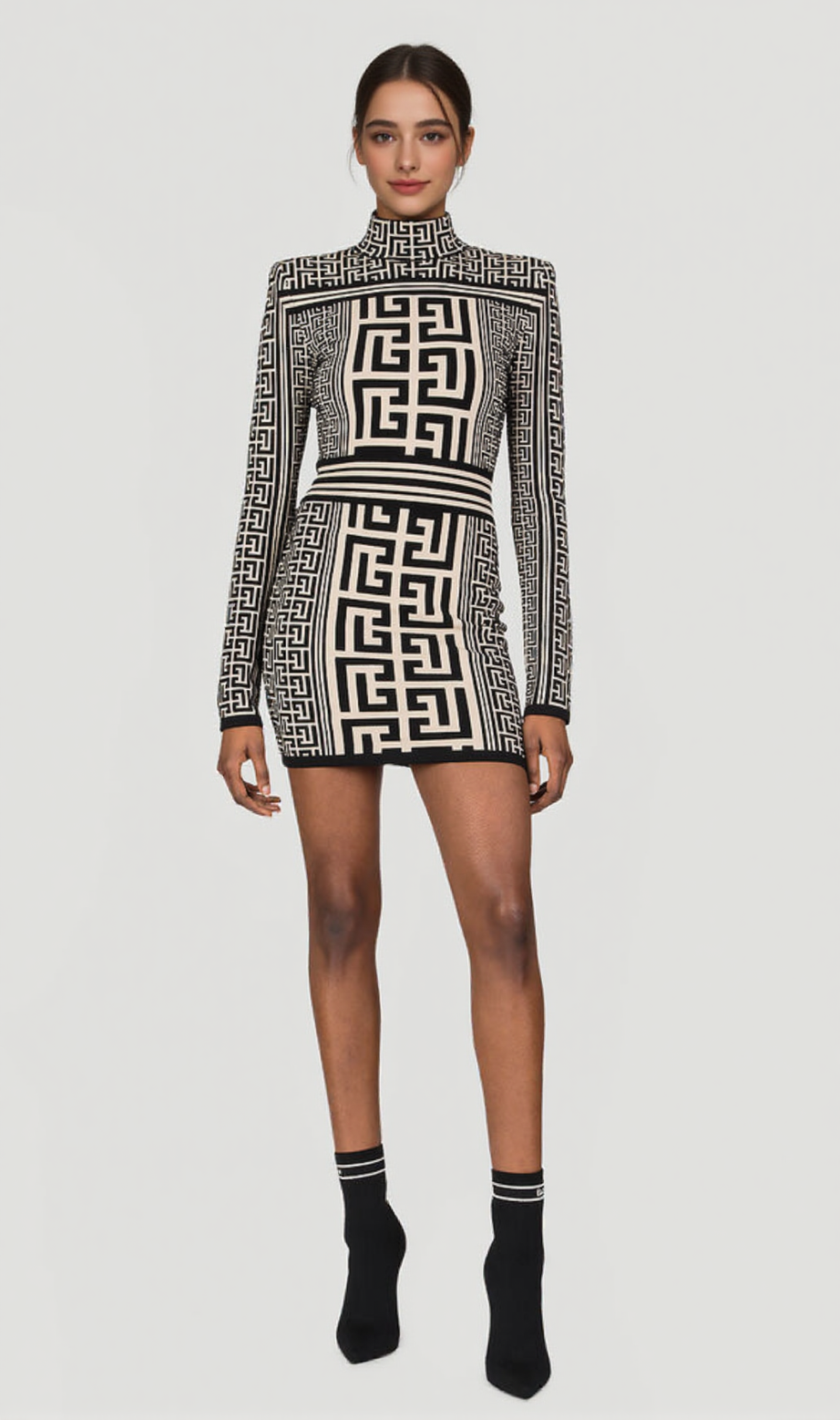ELIZABETH MONOGRAM JACQUARD KNITTED MINI DRESS – AIIZIE