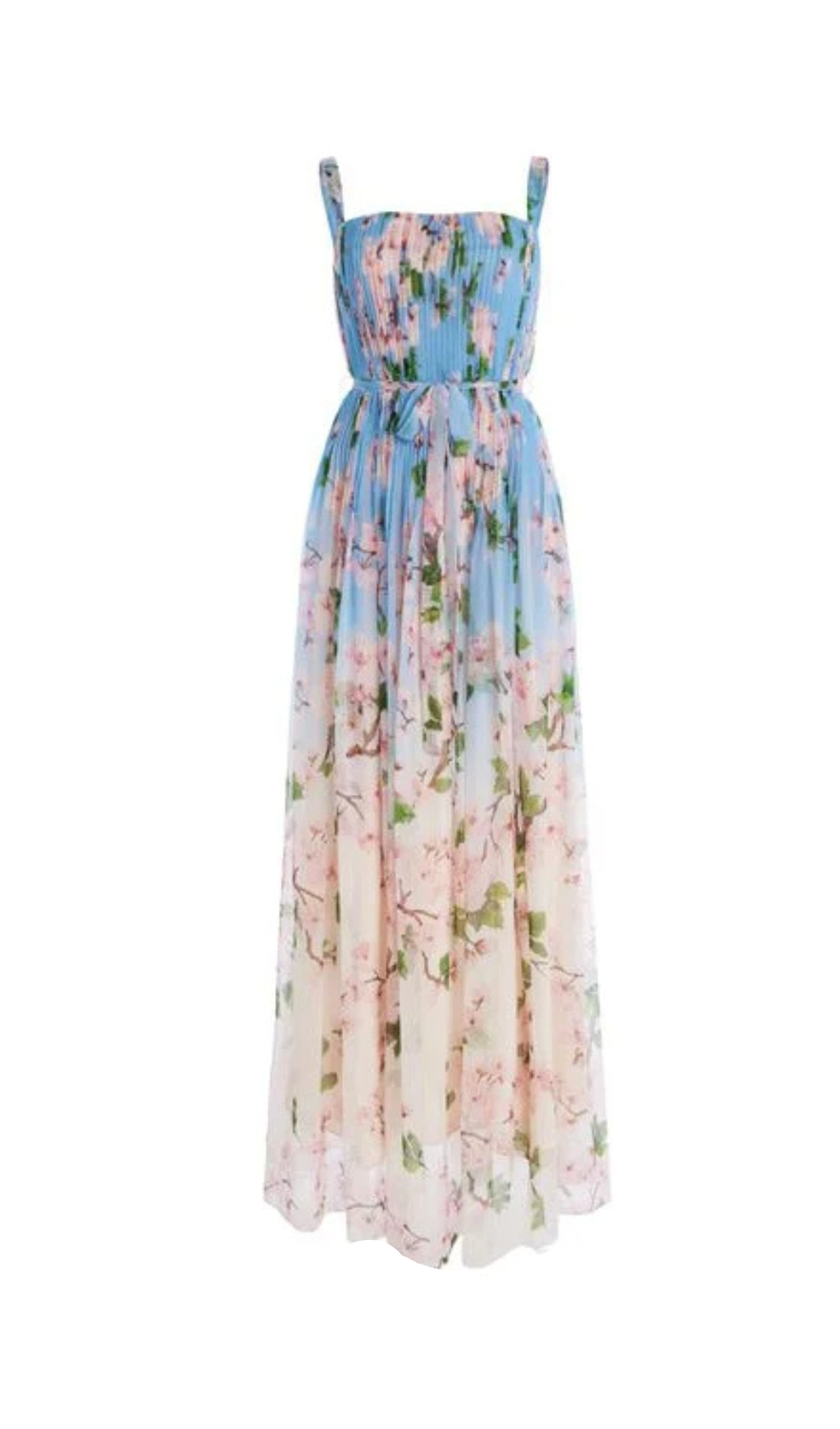 XAVIERA PLEATED SILK CHIFFON GOWN IN BLUE – AIIZIE