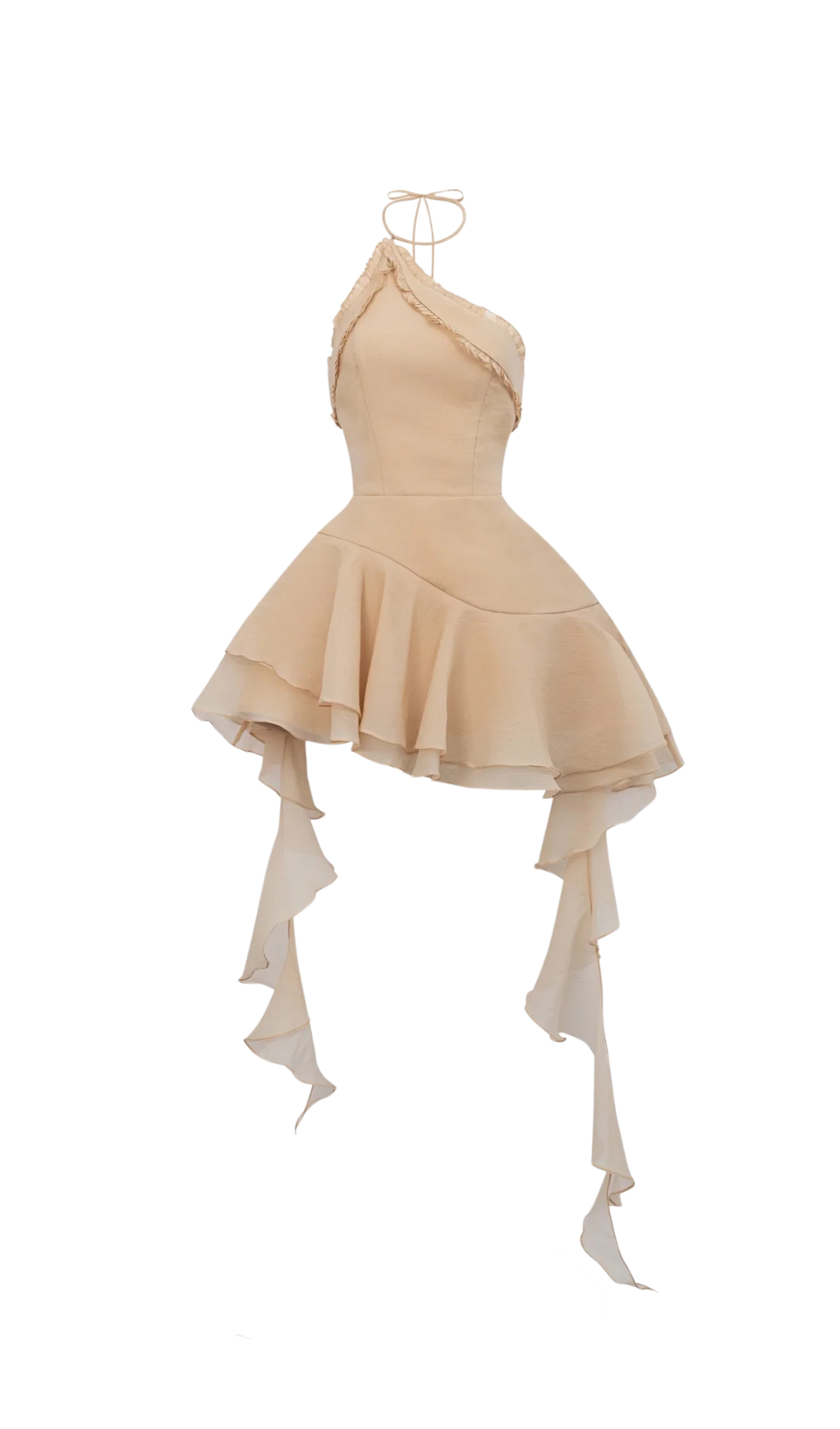 JESSICA HALTER RUFFLE TRIM MINI DRESS IN BEIGE – AIIZIE