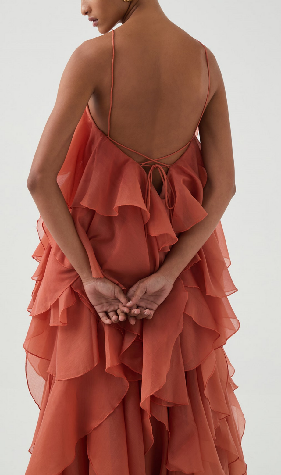 Caysie Halter Floral Ruffle Layered Maxi Dress in Orange – AIIZIE