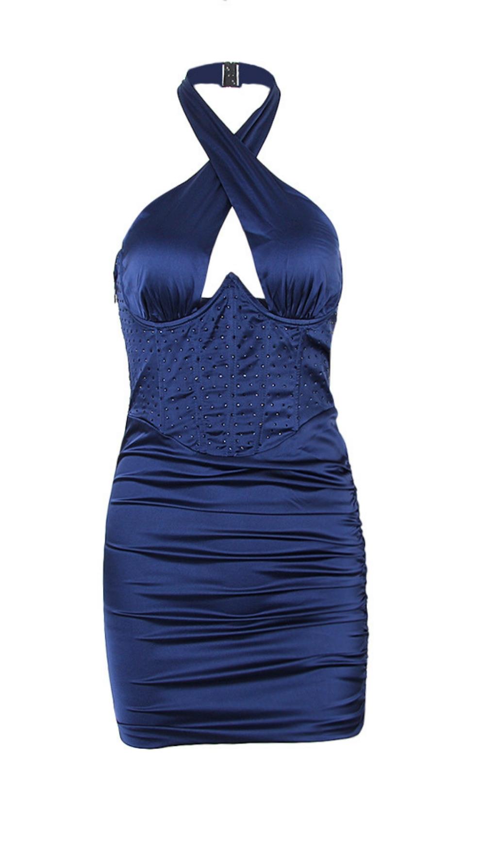 FISHBONE MINI DRESS IN BLUE – AIIZIE