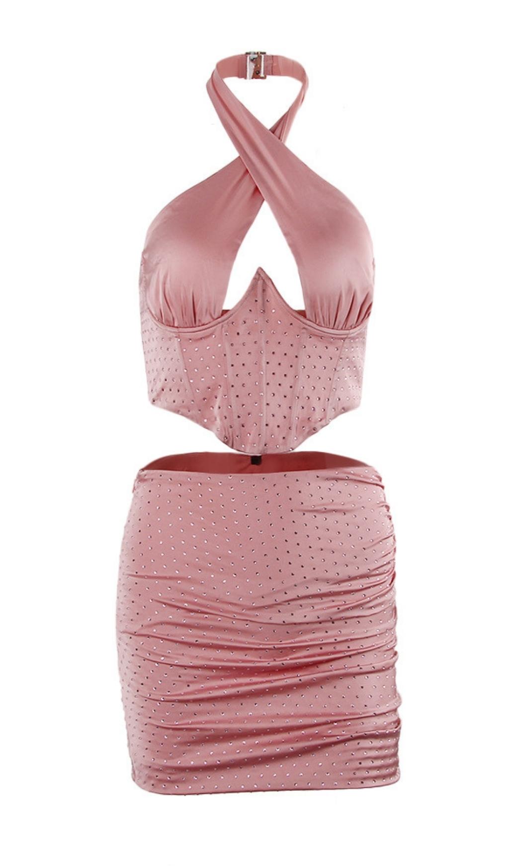FISHBONE MINI DRESS IN PINK – AIIZIE
