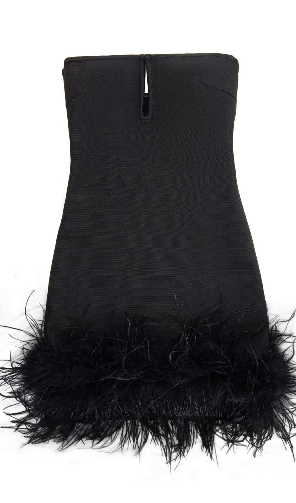 Deep V tube top ostrich feather hip-wrapped mini dress black – AIIZIE