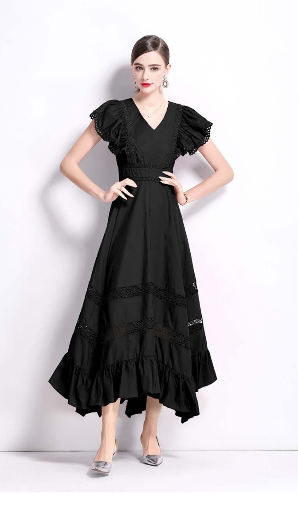 BLACK FLYING - SLEEVE LACE - PANELED MIDI DRESS – AIIZIE