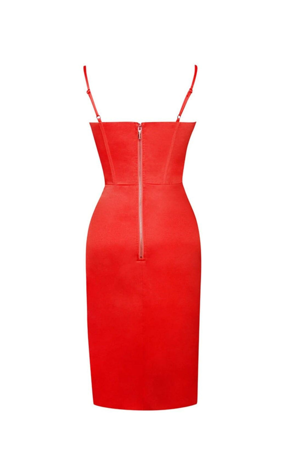 NYLA RED SATIN CORSET DRESS WITH CRYSTALS – AIIZIE