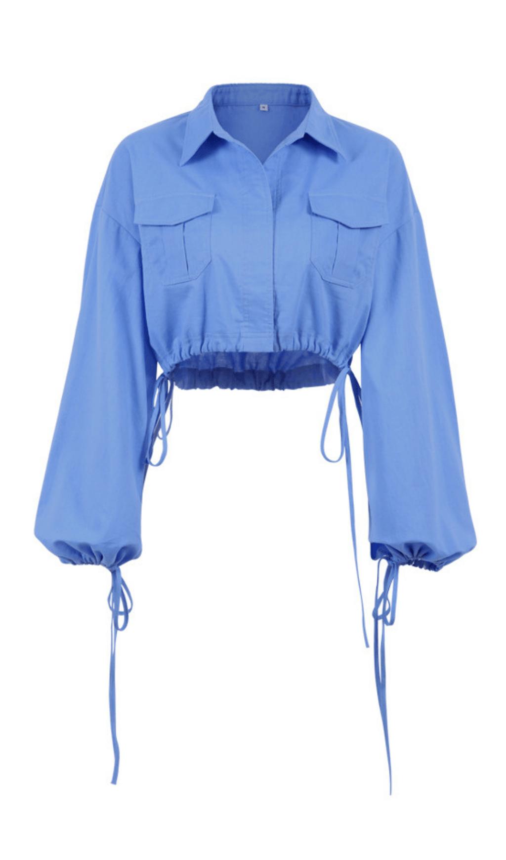 BRAWSTRING WAIST SHORT SHIRT IN BLUE – AIIZIE