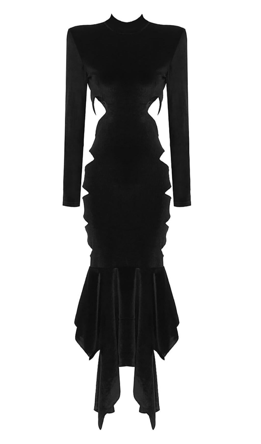 BACKLESS CUT-OUT DETAILED VELVET MIDI DRESS – AIIZIE